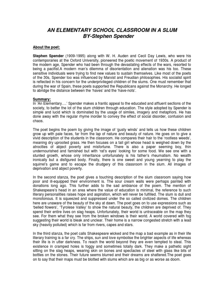 An Elementary School Classroom in A Slum | PDF | Poetry | Science