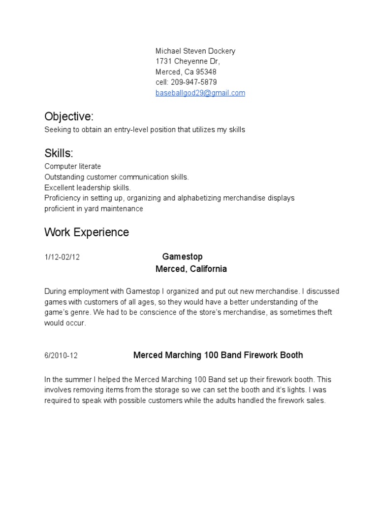 Entry-Level Job Resume for Michael Dockery | PDF