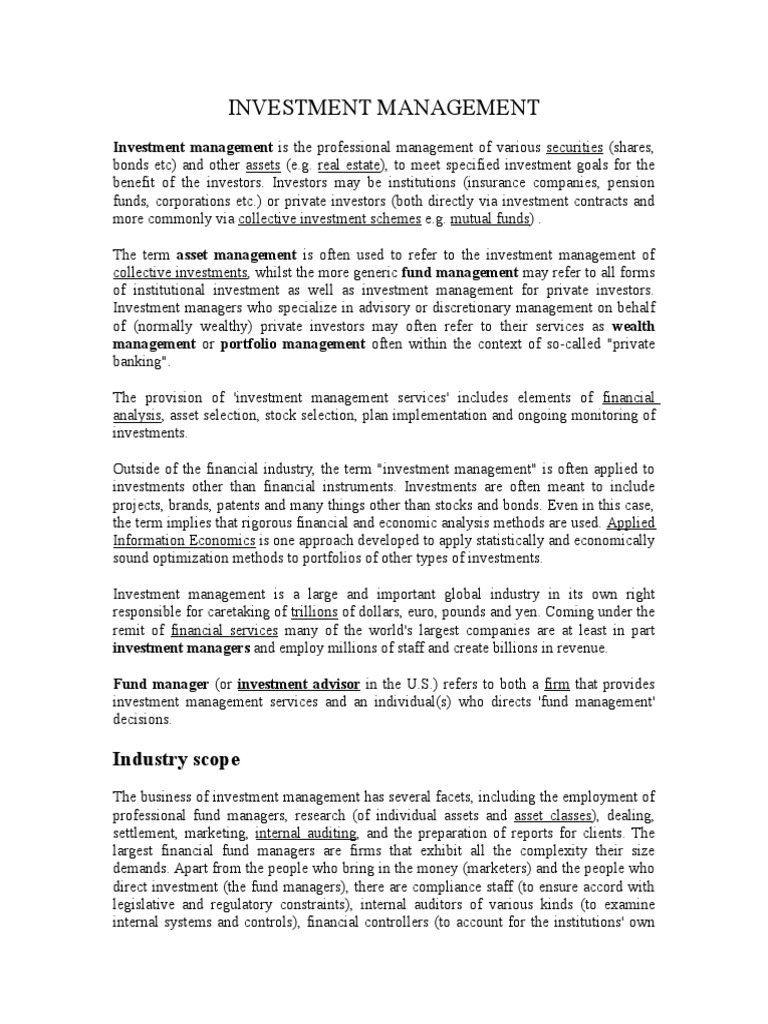 Investment Management | PDF | Investment Management | Investing