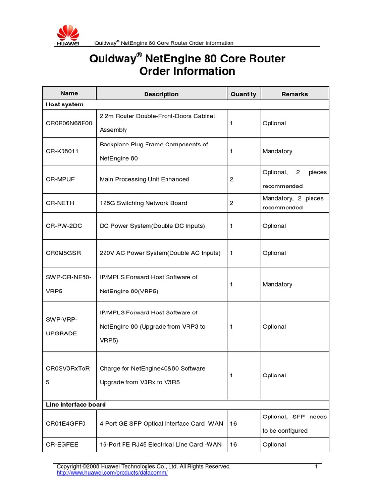 Huawei Quidway 80E Order Info | PDF | Router (Computing ...