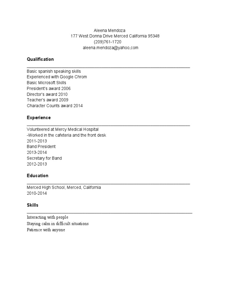 Aleena Mendoza's Resume Summary | PDF | Career & Growth