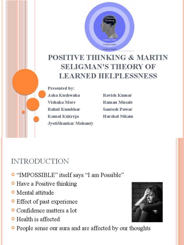 Seligman Theory of Learned Helplessness Seligman Theory of Learned Helplessness