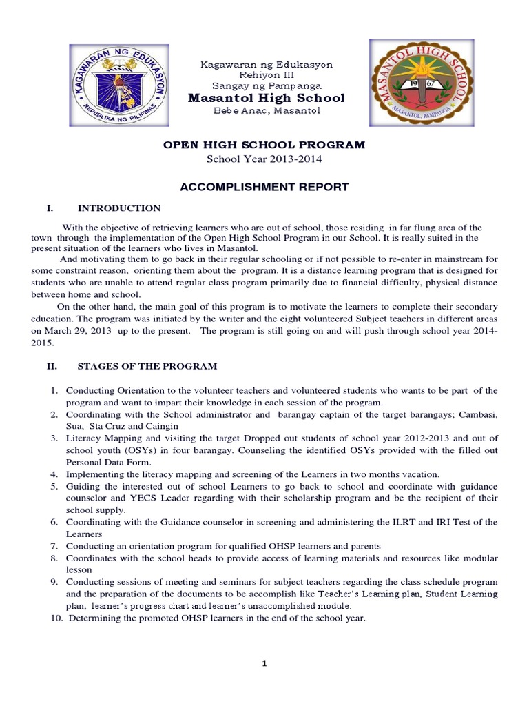Remedial Accomplishment Report 2013 | PDF | Secondary School | School ...