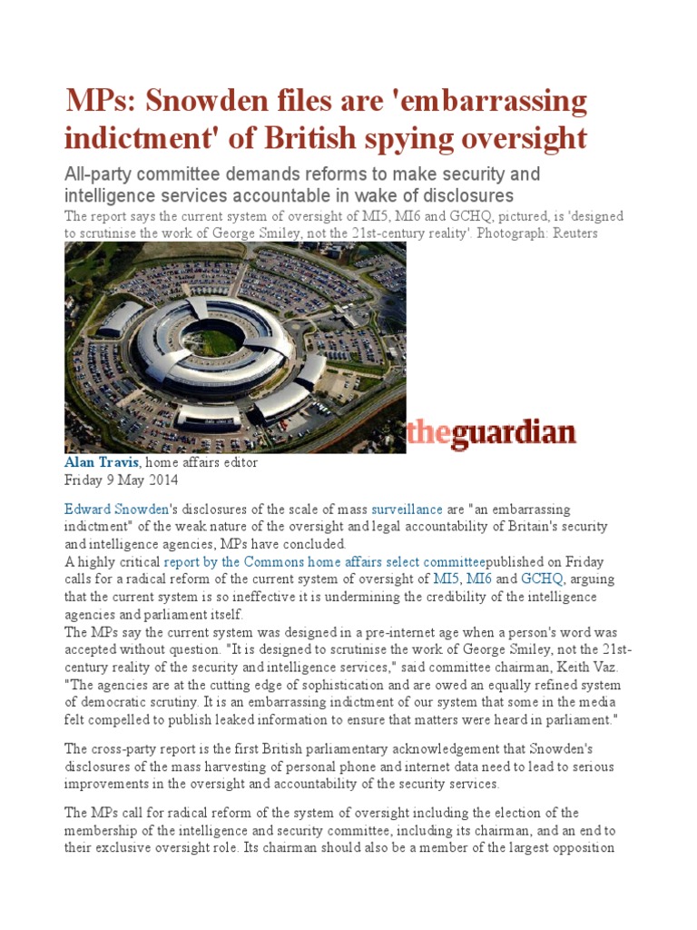 MPs Snowden Files Are 'Embarrassing Indictment' of British Spying ...