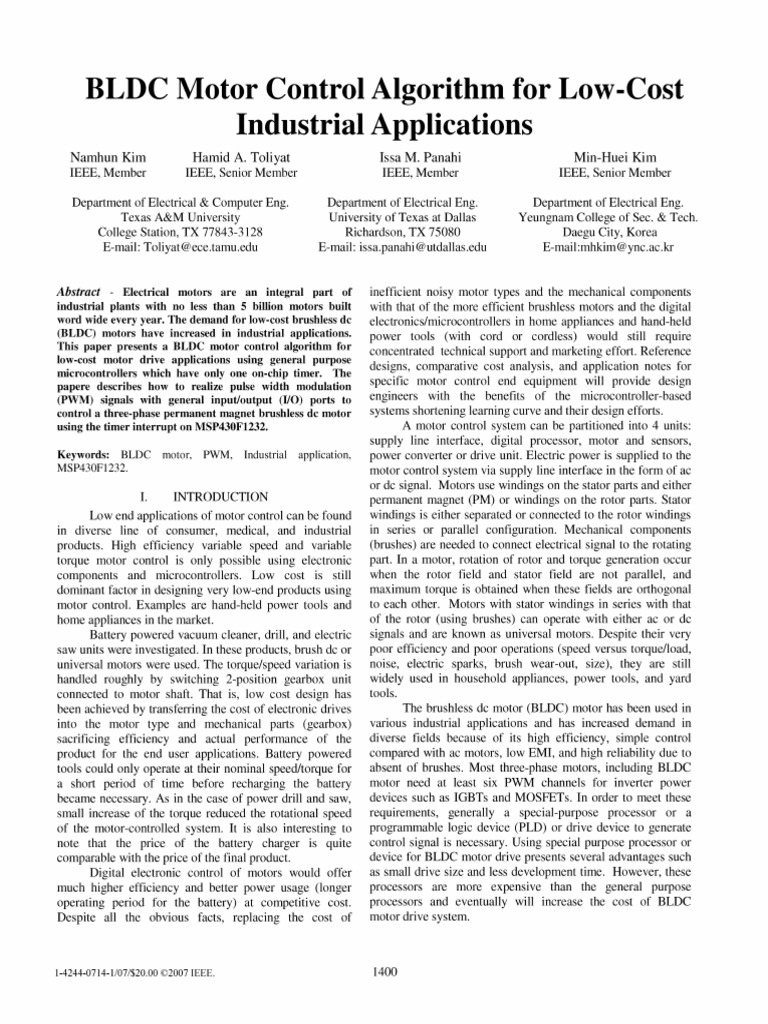 BLDC Motor Control Algorithm For Low-Cost | PDF | Business