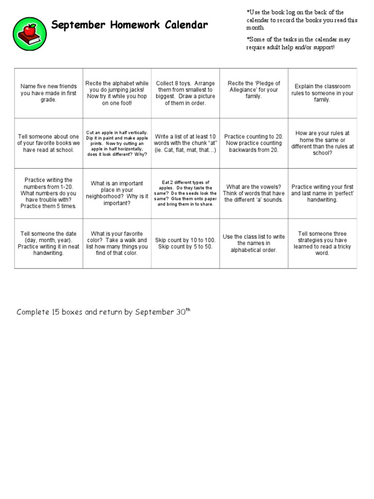 Homework Calendars Year | PDF