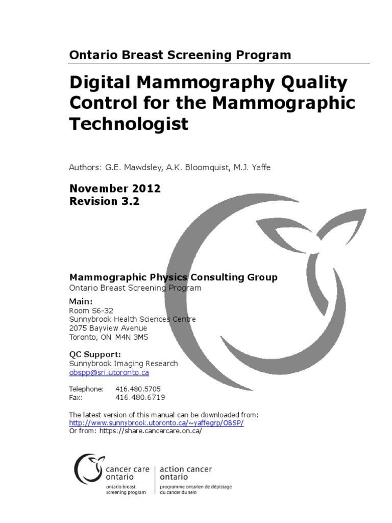 OBSP Digital Mammography QC Technologist - Rev3.2 - Final | PDF ...