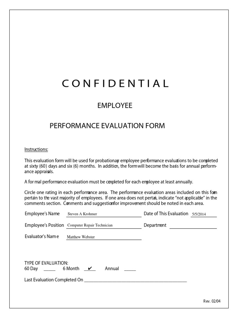 Confidential: Employee Performance Evaluation Form | PDF | Performance Appraisal | Psychological ...