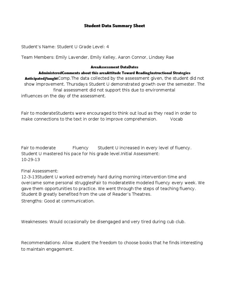 Student U Chart PDF