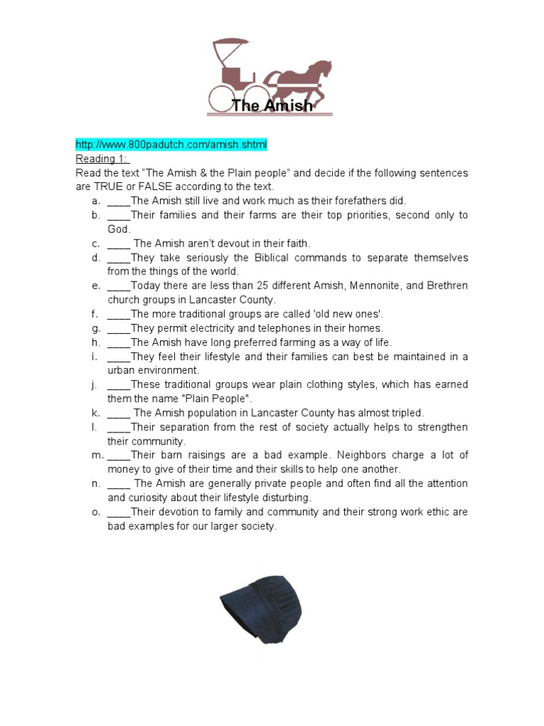 Http://Www.800padutch - Com/amish - SHTML Reading 1: Read The Text "The ...