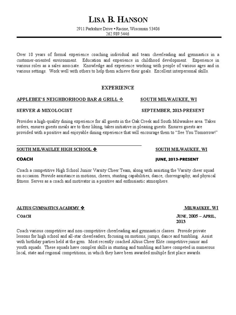 Lisa B. Hanson's Coaching Resume | PDF