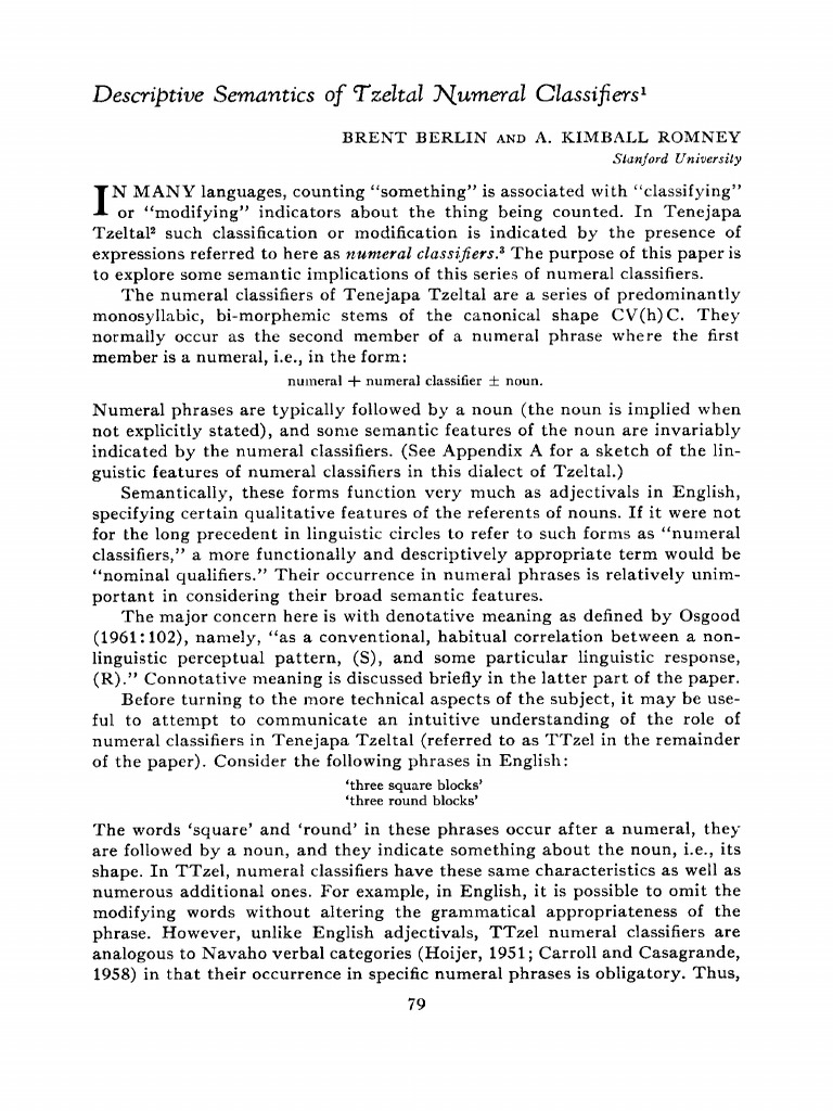 Berlin Numeral Classifiers Tzeltal | PDF | Semantics | Noun