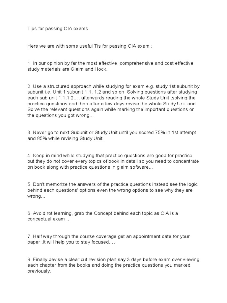 Tips For Passing CIA Exams | PDF