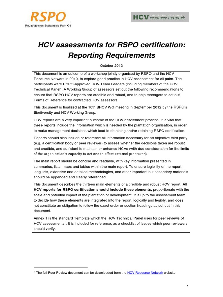 HCV Assessment Report For RSPO Certification - Oct 2012 - Final | PDF ...