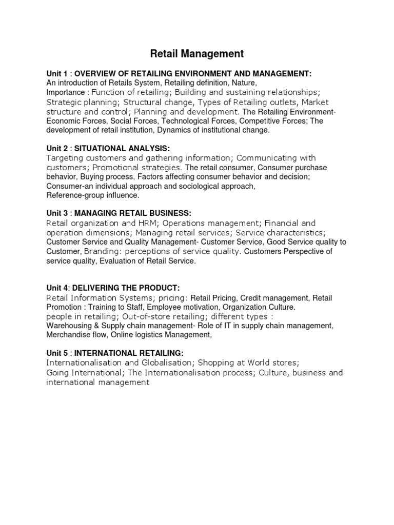 Retail Management Syllabus | PDF | Retail | Pricing