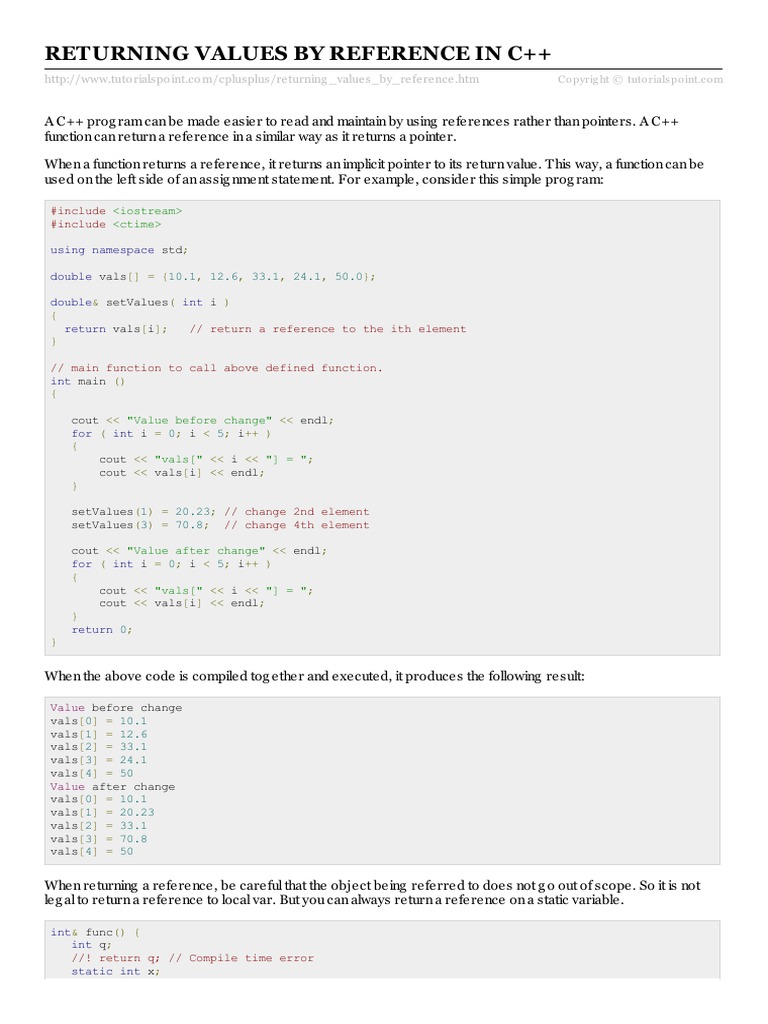 Returning Values by Reference | PDF | Computers