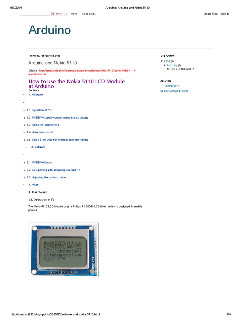 Arduino - Arduino and Nokia 5110 | PDF | Arduino | Liquid Crystal Display