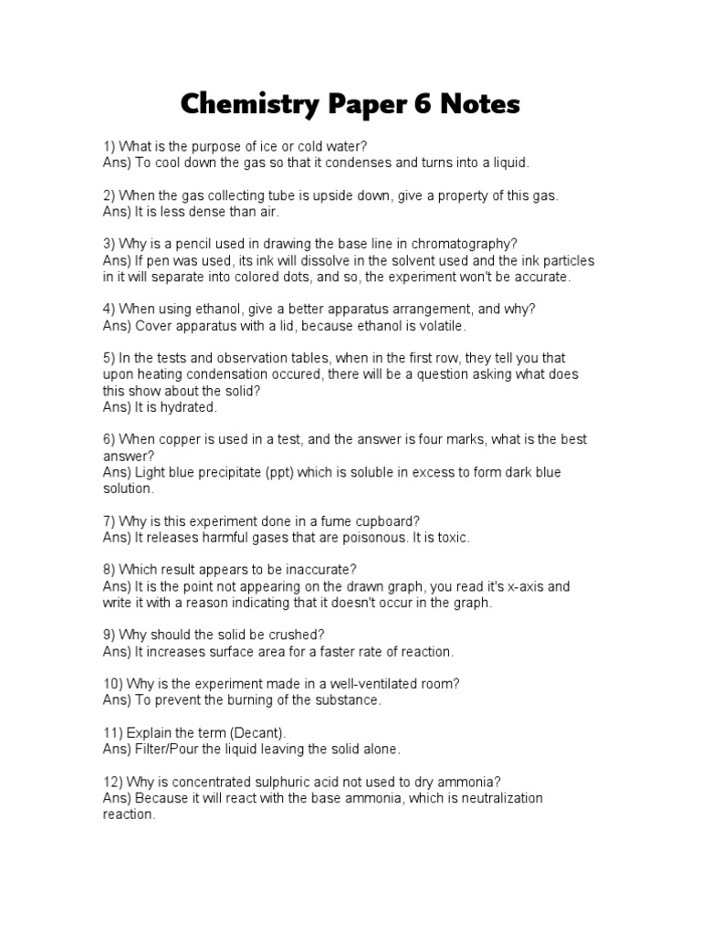 Chem Paper 6 Notes | PDF | Acid | Solution