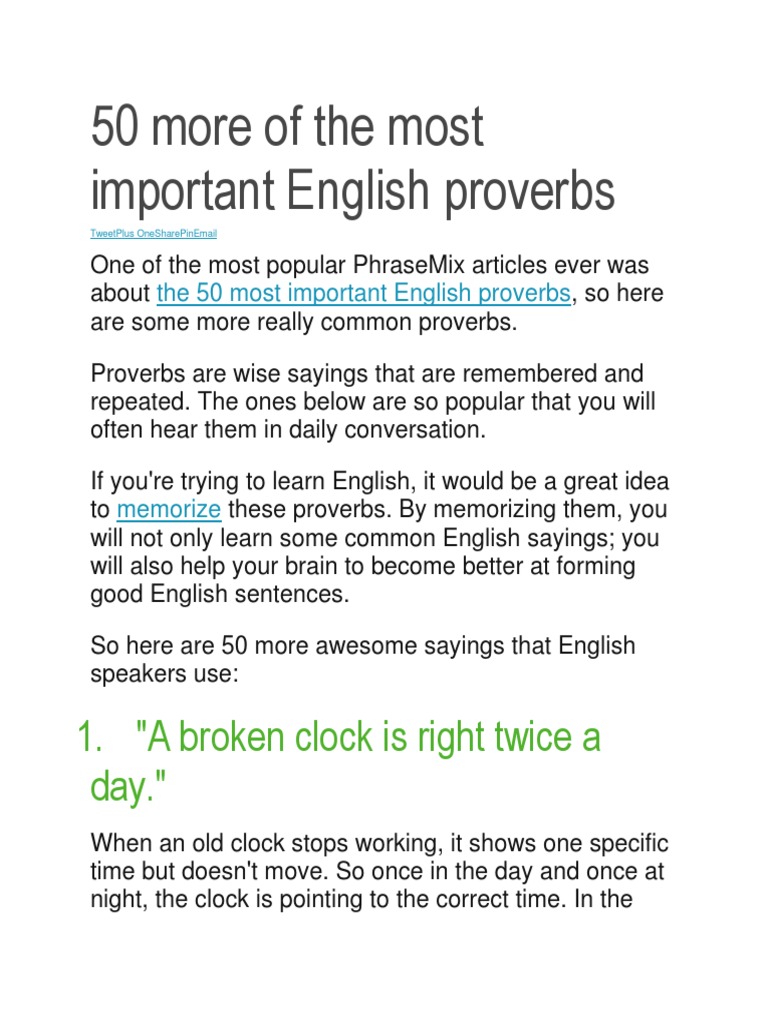 50 More of The Most Important English Proverbs: 1. "A Broken Clock Is ...
