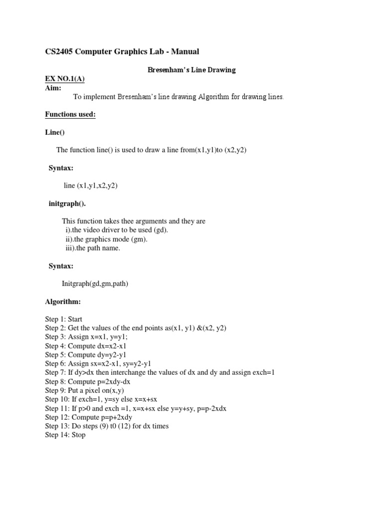 Cs2405 Computer Graphics Lab Manual Pdf 2 D Computer Graphics 0614