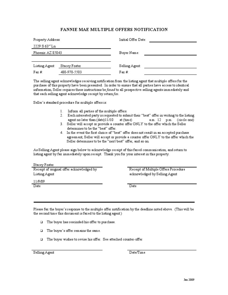 Fannie Mae Multiple Offers Notification | PDF | Sales | Government