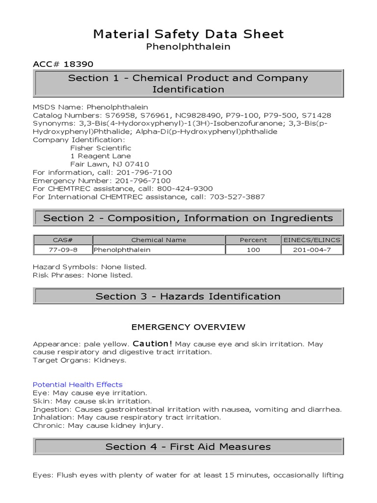 Material Safety Data Sheet: Section 1 - Chemical Product and Company ...