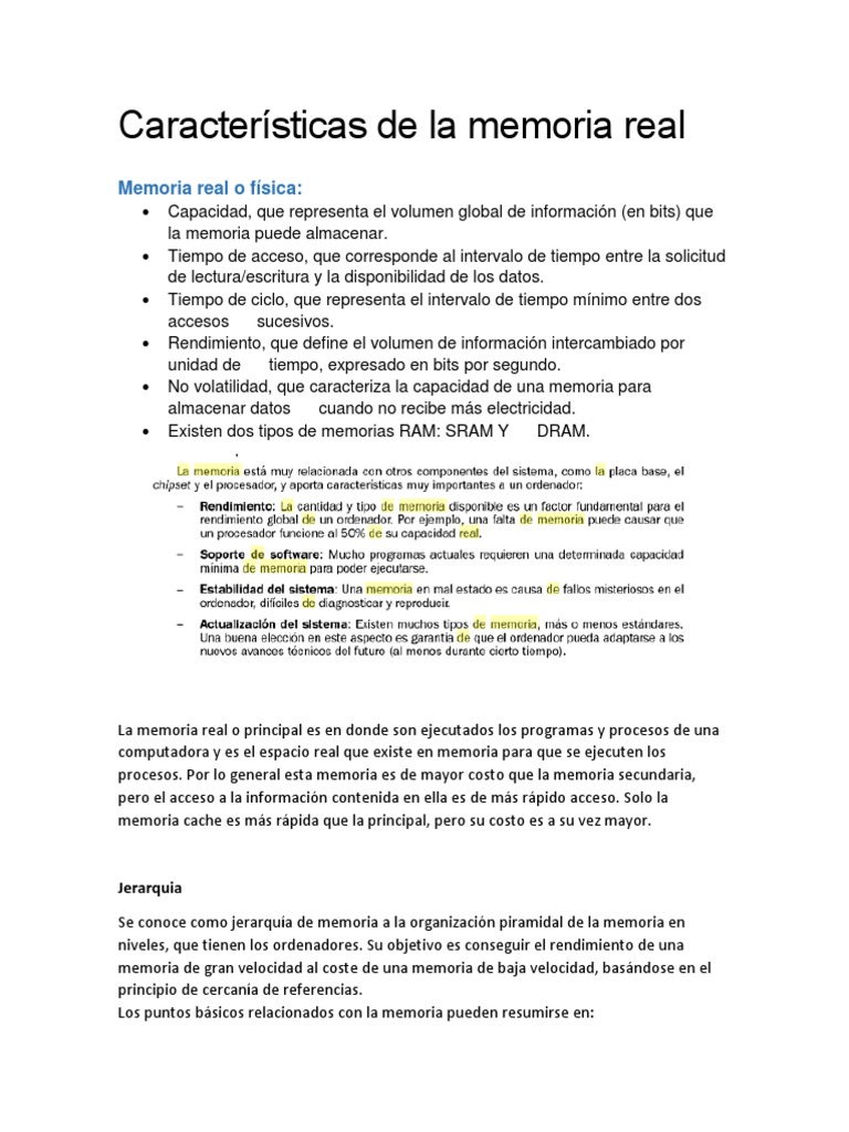 Características de La Memoria Real | PDF | Tecnología