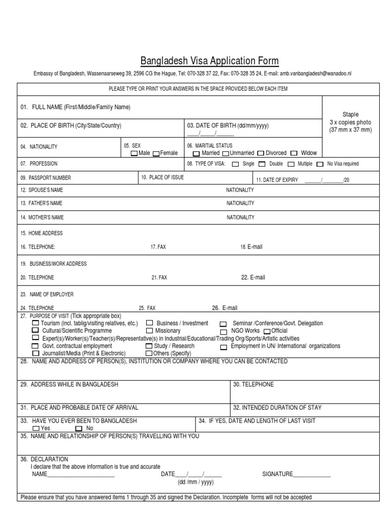 Bangladesh Visa Application Form | PDF | Visa (Document) | Email