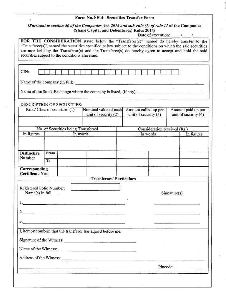 Share Transfer Form SH4 | PDF