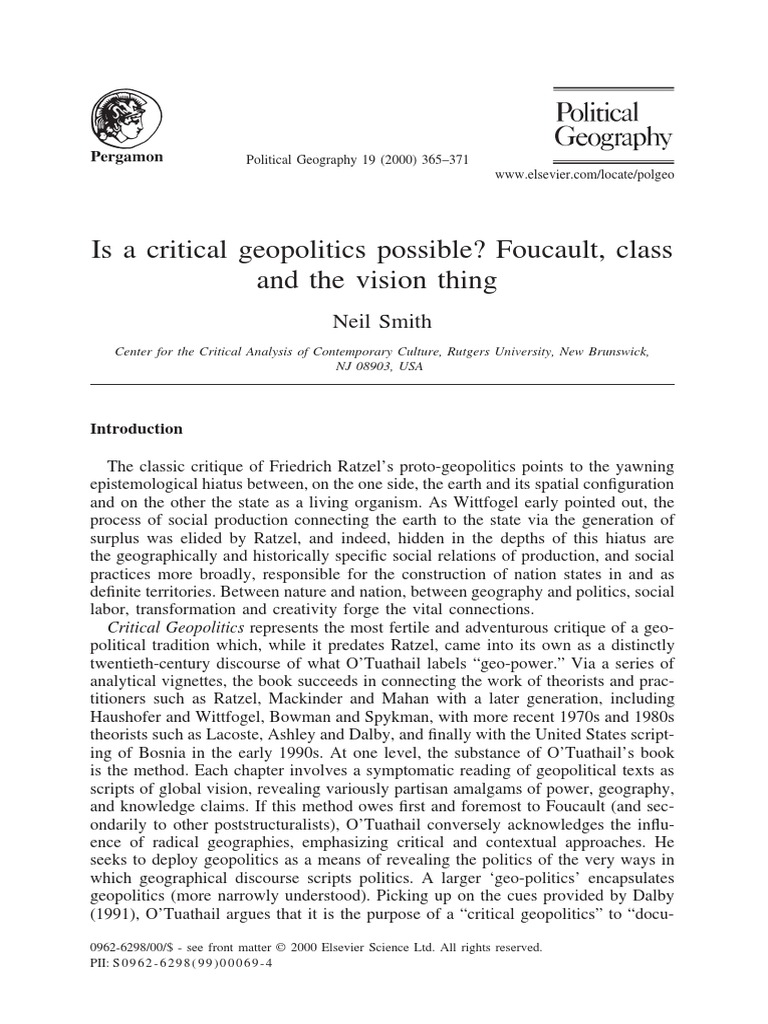 Smith (2000) Is A Critical Geopolitics Possible - Foucault, Class and ...
