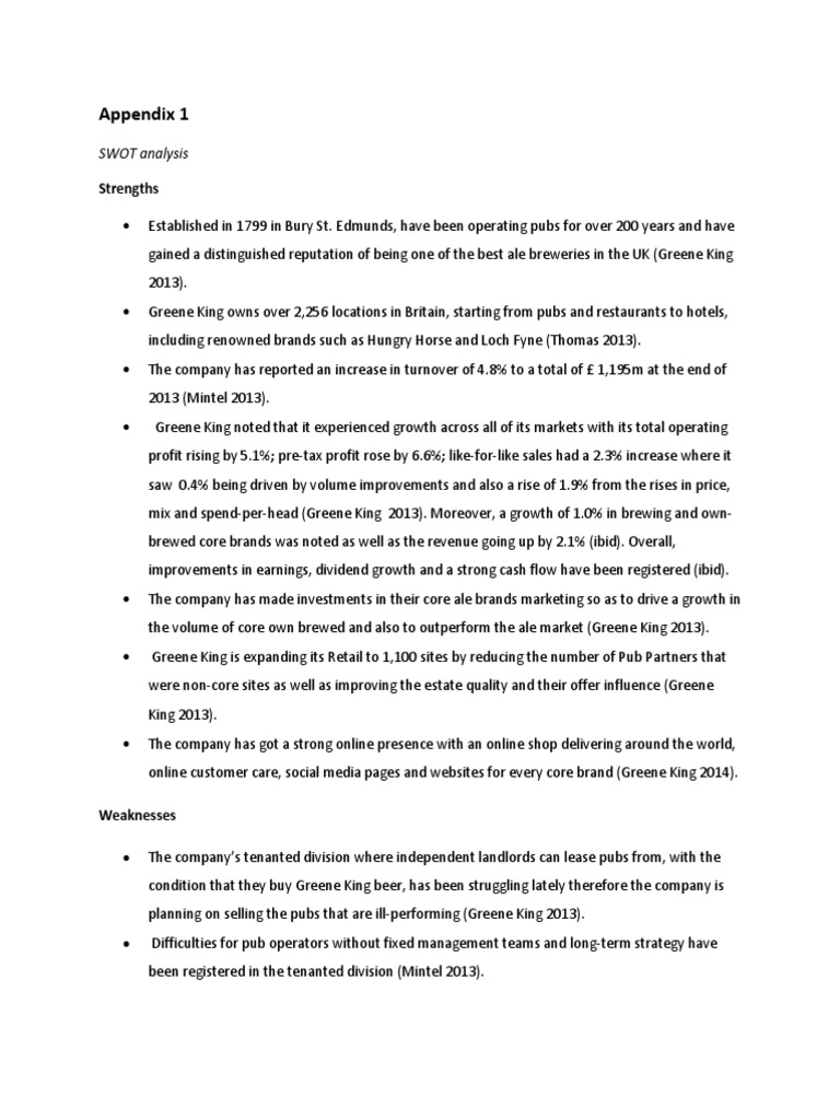 Appendix 1: SWOT Analysis | PDF | Pub | Beer