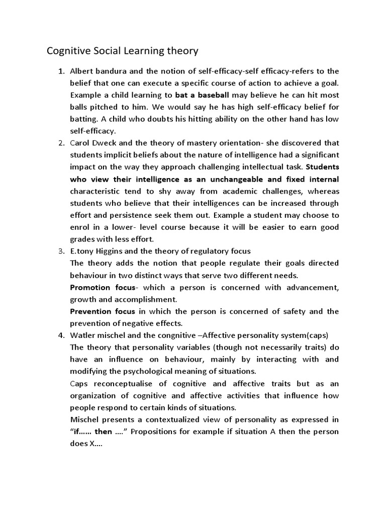 Cognitive Social Learning Theories Explained | PDF