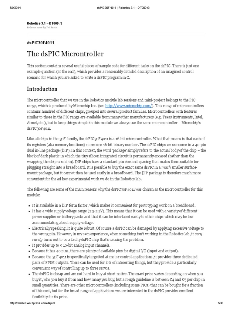 DsPIC30F4011 - Robotics 3 | PDF | Pic Microcontroller | Analog To Digital Converter