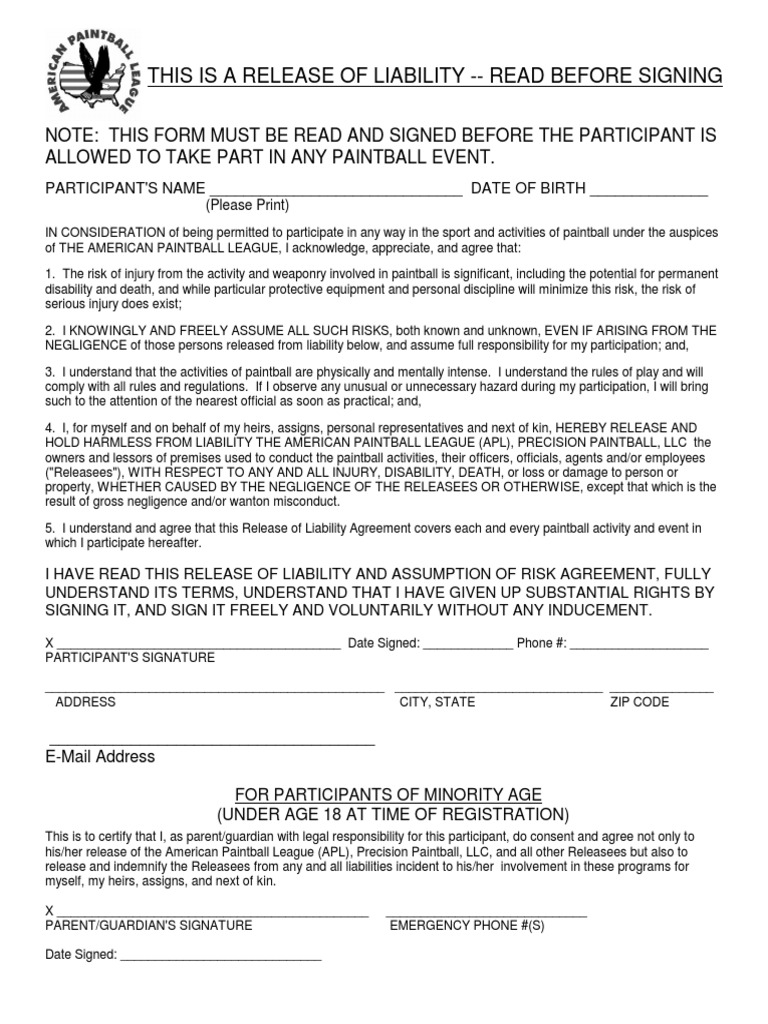 Paintball Event Liability Waiver Form | PDF | Civil Law (Legal System ...