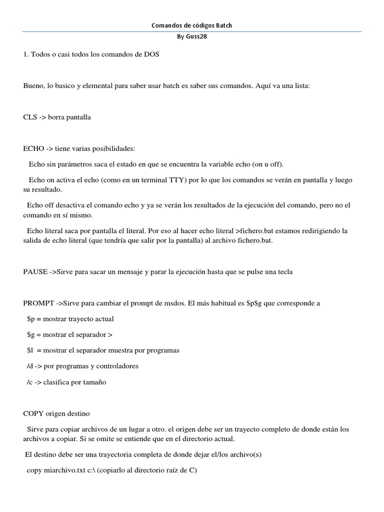 Comandos Codigos Batch | PDF | Dos | Dirección IP