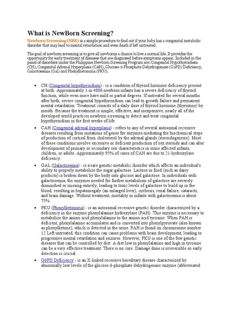 What Is Newborn Screening?: Congenital Hypothyroidism | PDF | Genetic ...