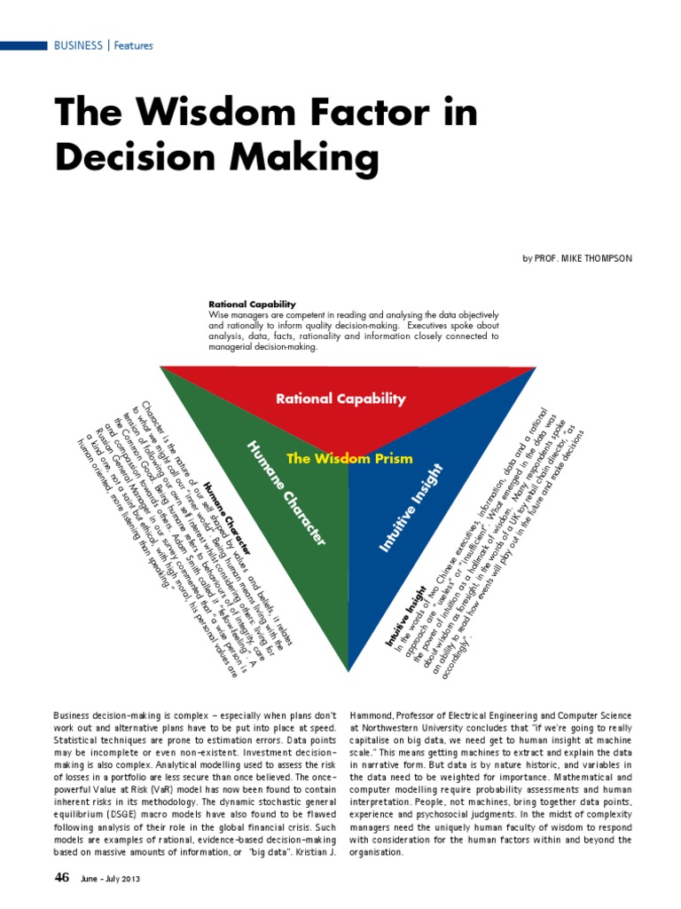 The Wisdom Factor in Decision-Making | PDF | Intuition | Value At Risk