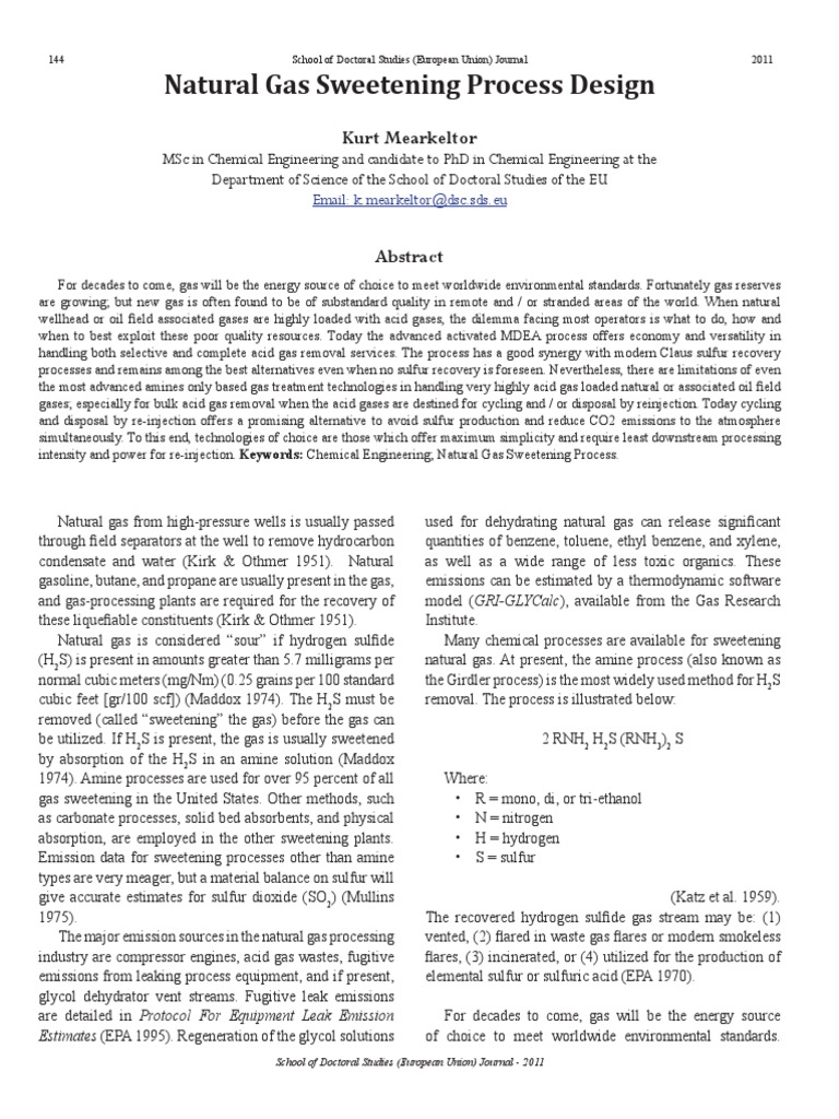Natural Gas Sweetening Process Design | PDF | Natural Gas | Carbon Dioxide