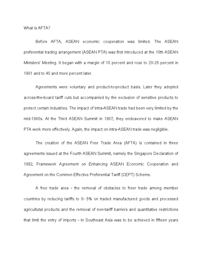 What Is AFTA | PDF | Asean Free Trade Area | Association Of Southeast ...