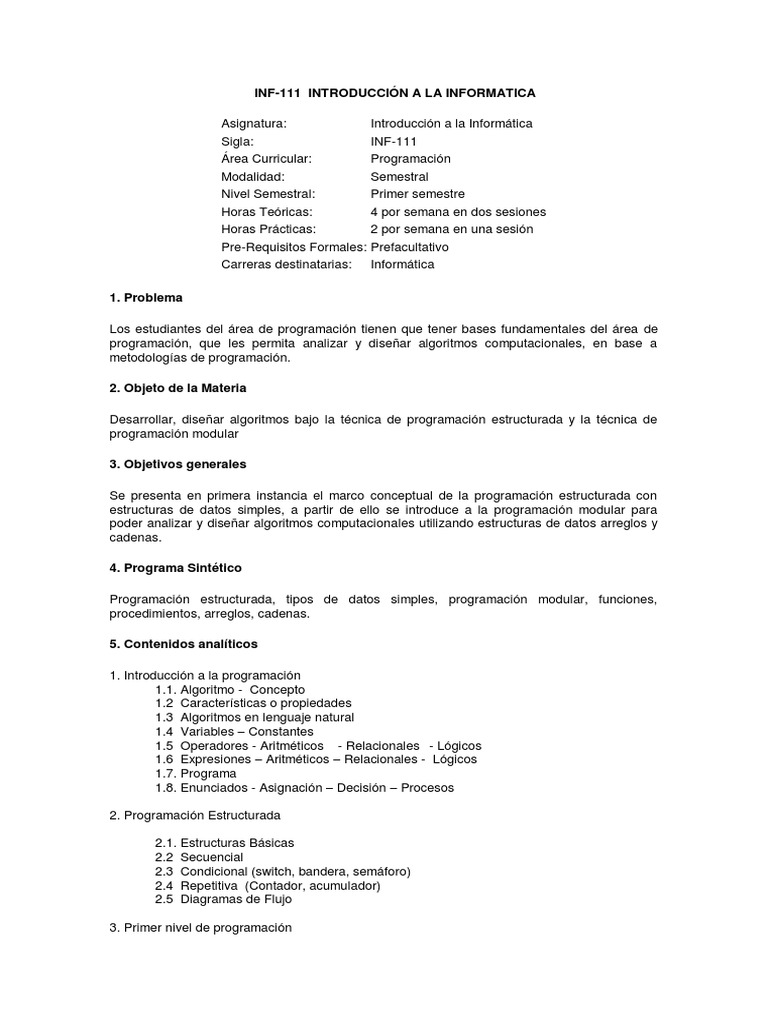 Inf 111 | PDF | Programación de computadoras | Algoritmos
