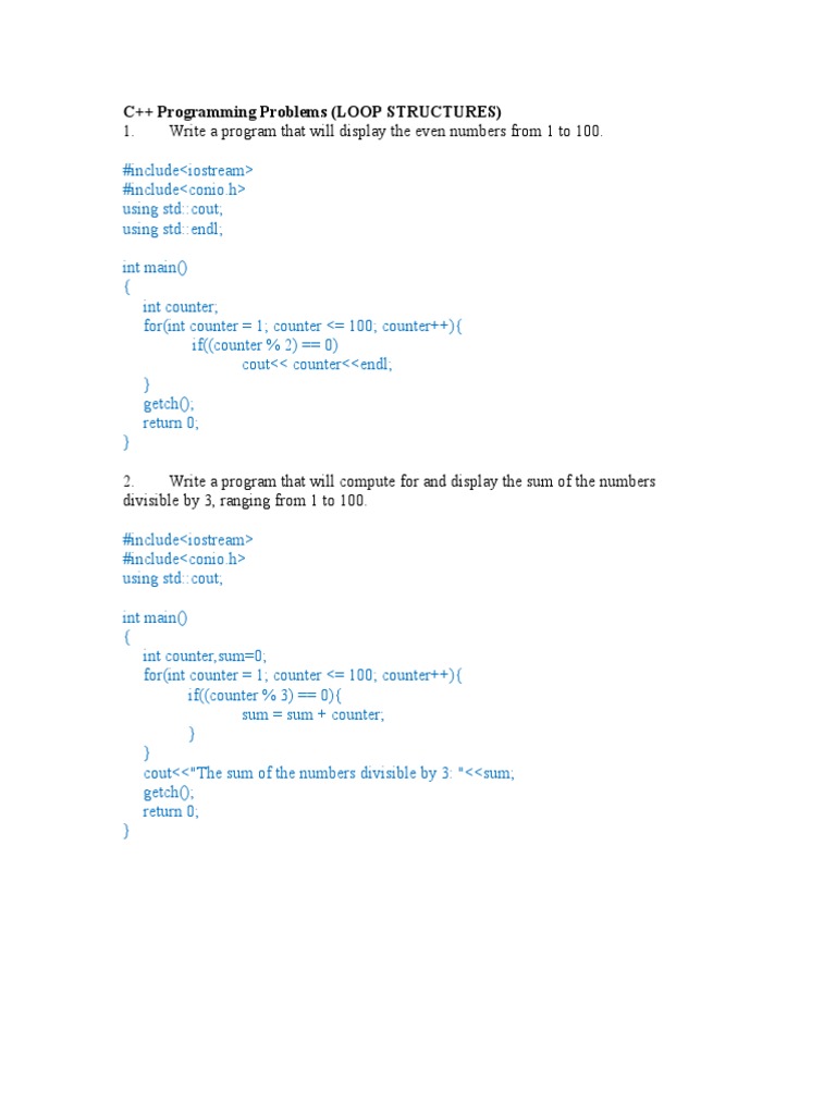 C++ Programming Problems | PDF | Integer (Computer Science) | Numbers