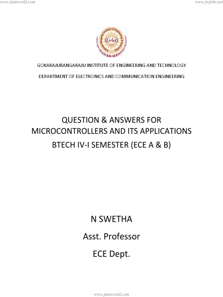 Question & Answers For Microcontrollers and Its Applications Btech Iv-I Semester (Ece A & B ...