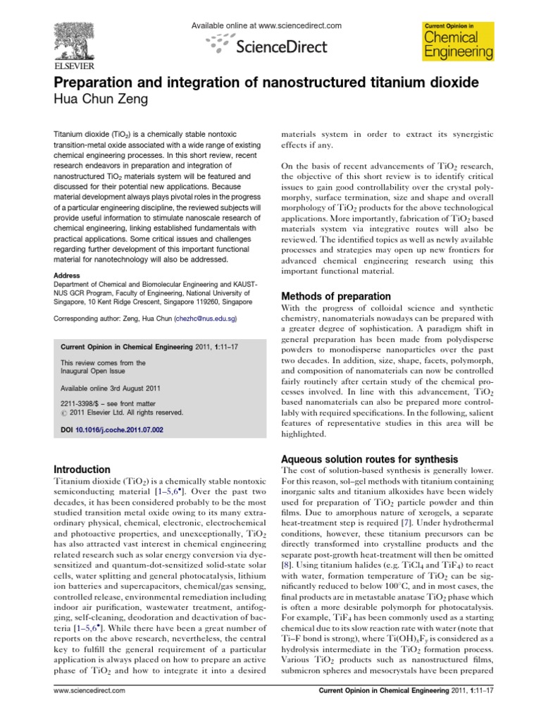 Preparation and Integration of Nanostructured Titanium Dioxide | PDF ...