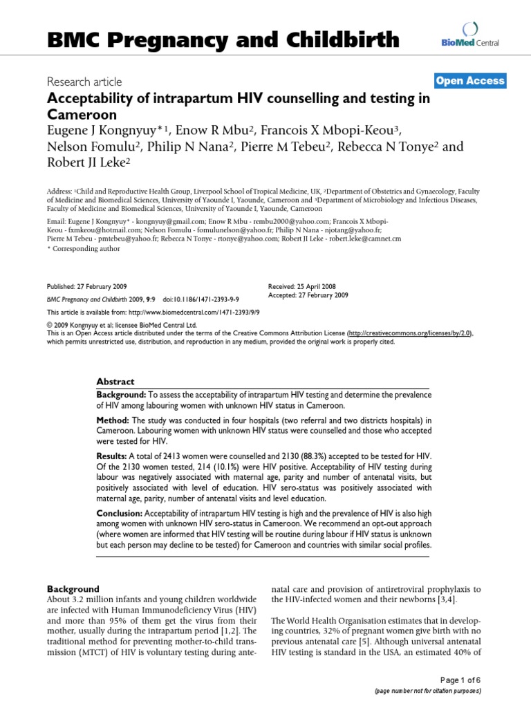 BMC Pregnancy and Childbirth: Acceptability of Intrapartum HIV ...