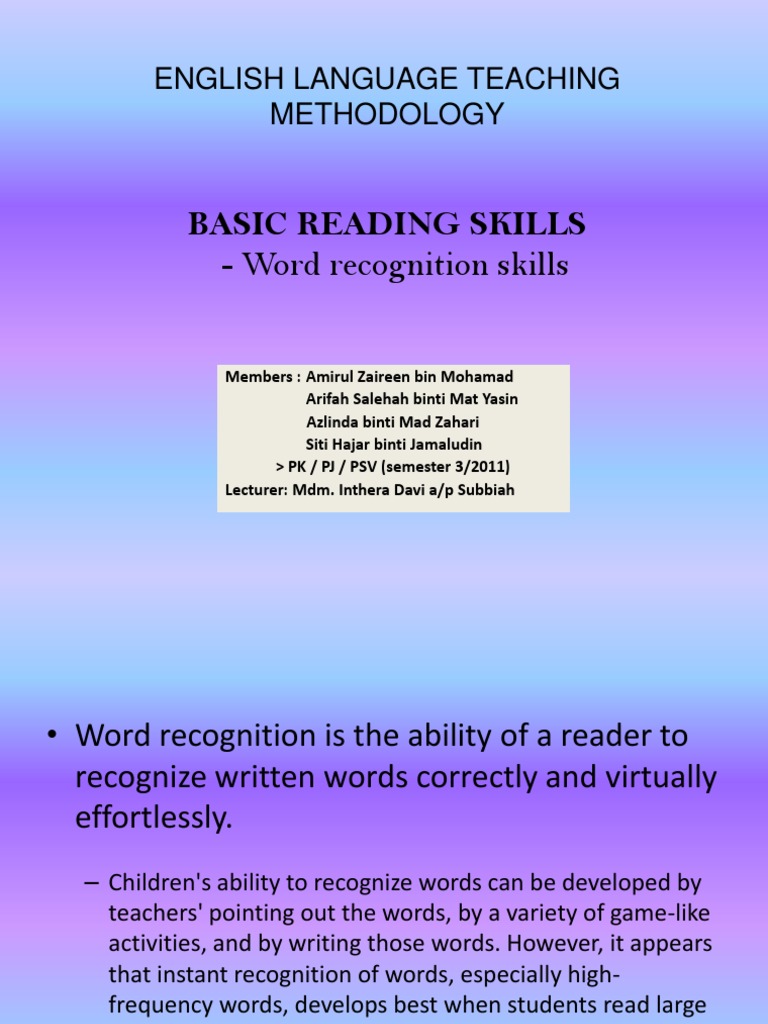 Word Recognition Skills | PDF | Reading (Process) | Semiotics