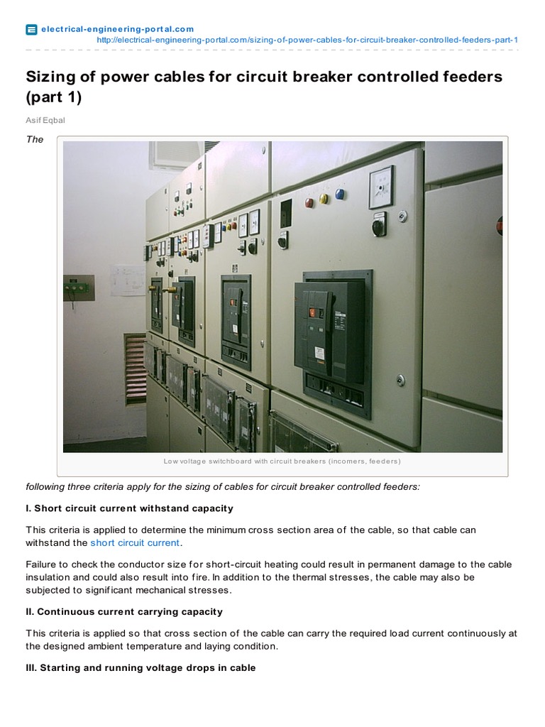 Sizing of Power Cables For Circuit Breaker Controlled Feeders Part 1 ...