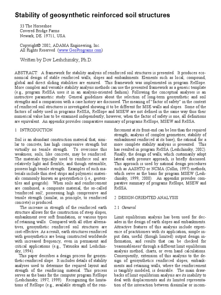 Stability of Geosynthetic Reinforced Soil Structures | PDF | Strength ...