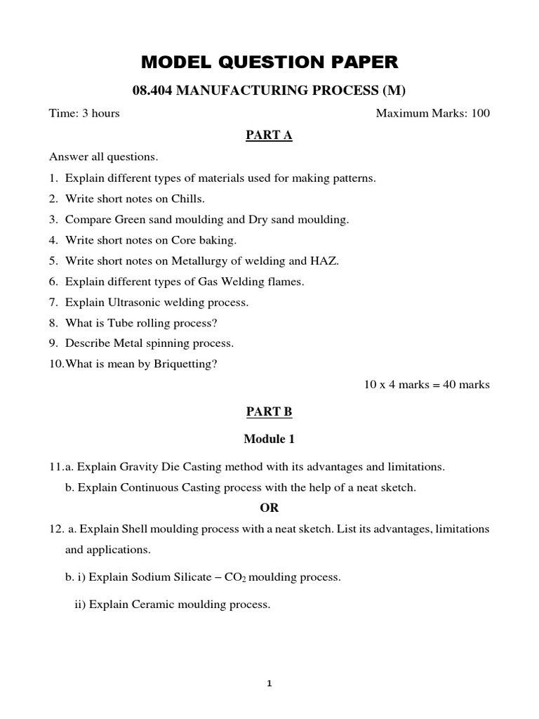 Manufacturing Process Model Question Paper (2014) | PDF | Science ...