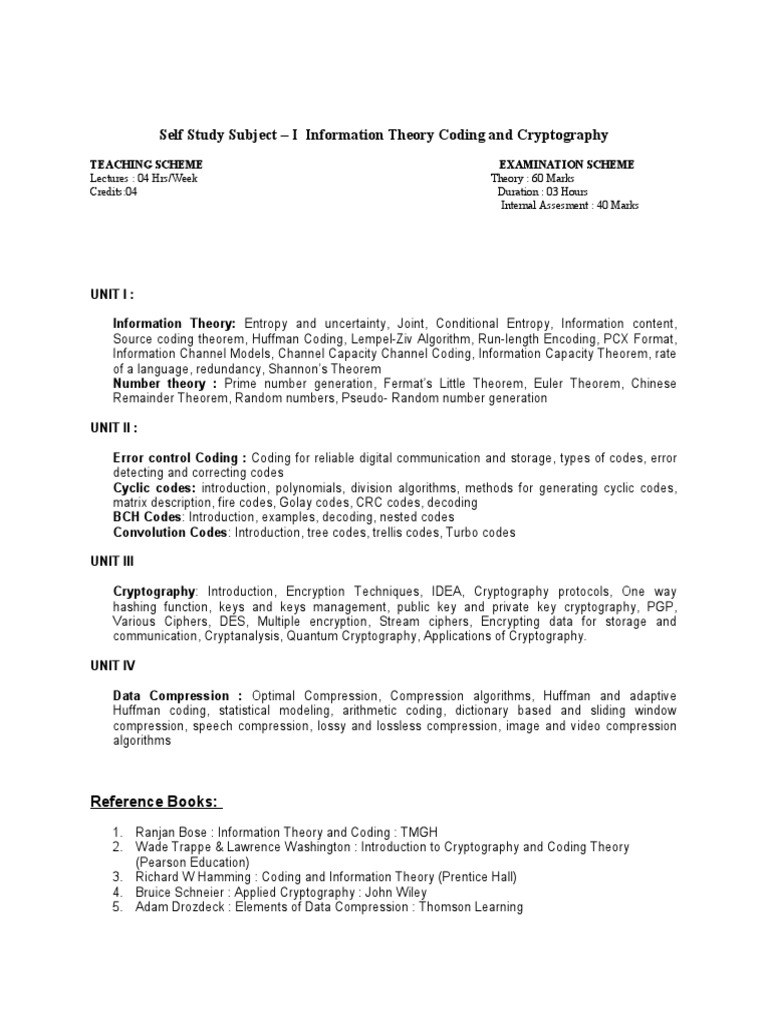 Syllabus Information Theory Coding And Cryptography Pdf Forward Error Correction Code