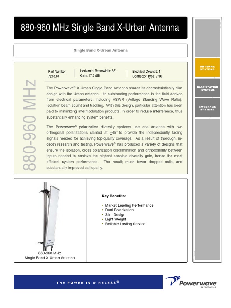 Allgon (PowerWave) 7218.04 (Old) | PDF | Antenna (Radio) | Radio